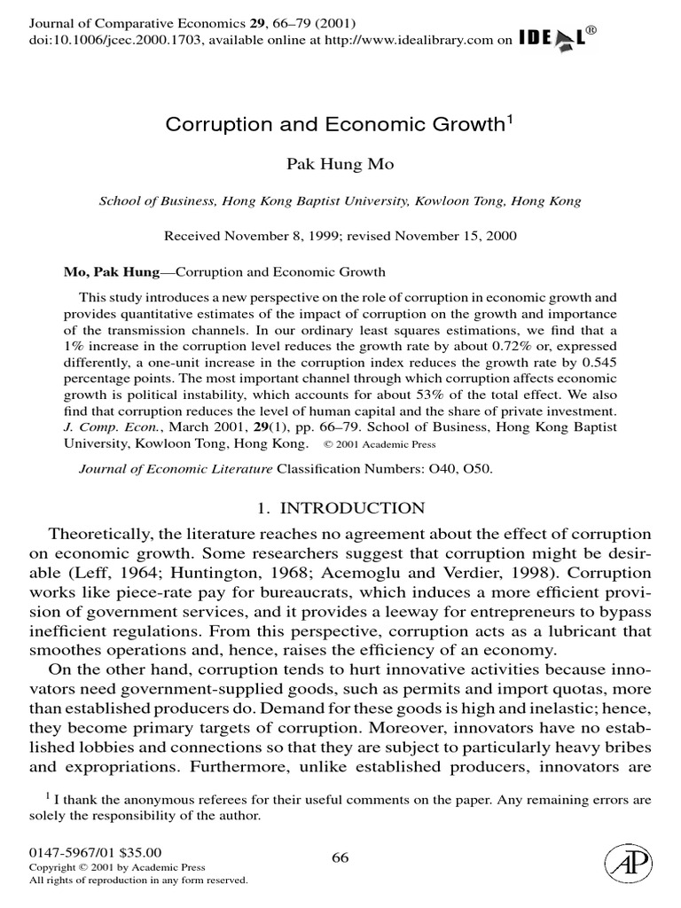 Corruption and Economic Growth | PDF | Economic Growth | Ordinary Least ...