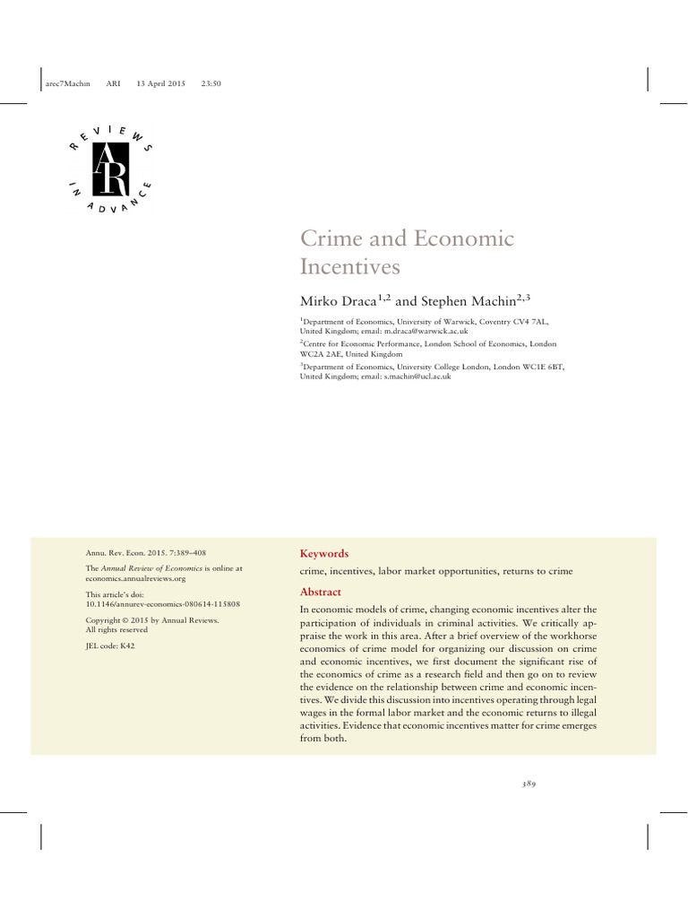 Crime and Economic Incentives | PDF | Labour Economics | Crimes