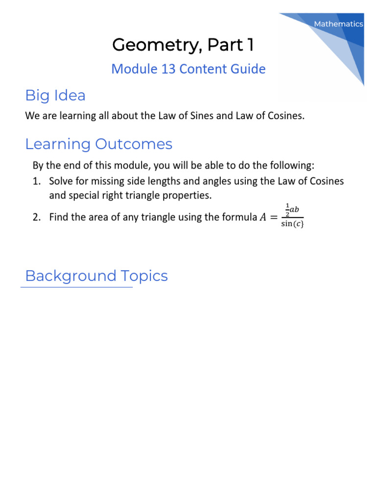 GEOM041 M13 Content Guide | PDF | Triangle | Classical Geometry