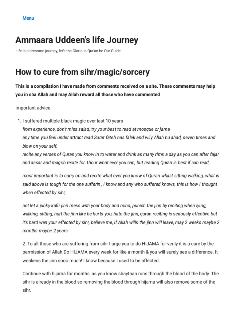 How To Cure From Sihr - Magic - Sorcery - Ammaara Uddeen's Life Journey ...