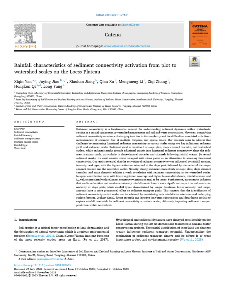 Rainfall Characteristics of Sediment Connectivity Activation From Plot ...