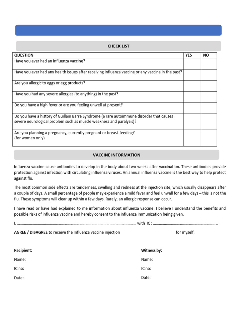 2024 Nestle Flu Vaccination Consent Form PDF | PDF