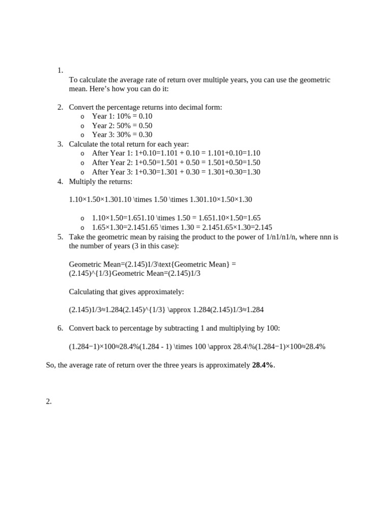 To Calculate The Average Rate of Return Over Multiple Years | PDF ...