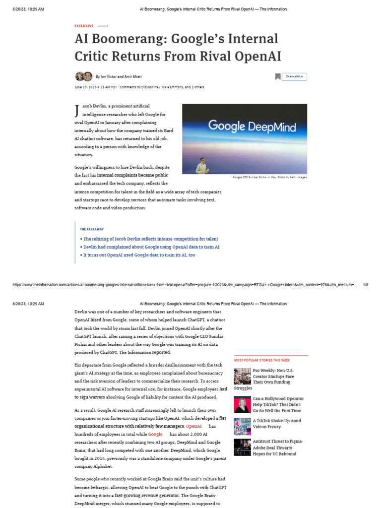 AI Boomerang - Google's Internal Critic Returns From Rival OpenAI - The ...