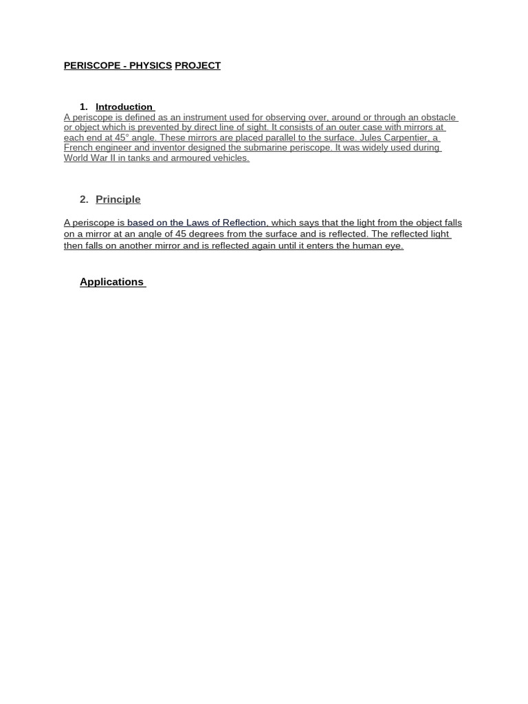 Principle: Periscope - Physics Project | PDF | Science & Mathematics