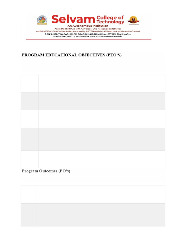 SCT- MECH PEO, PO, PSO | PDF | Engineering | Mechanical Engineering