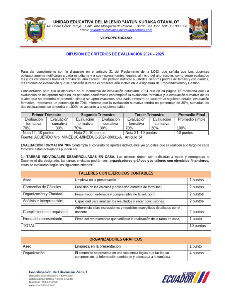 Criterios de Evaluación 2024-2025 Jatun Kuraka | PDF | Evaluación ...