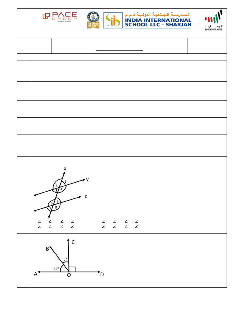 Grade 7 Worksheet - Lines and Angles | PDF | Mirror | Angle