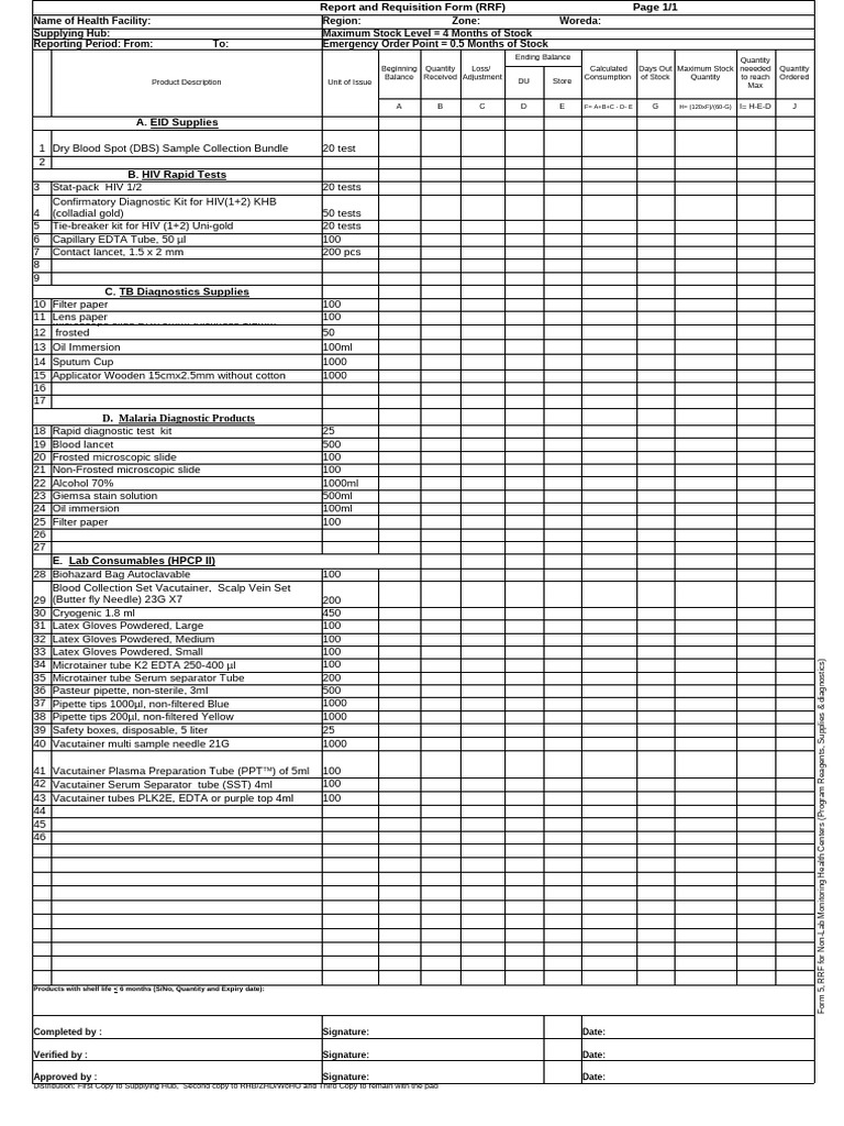RRF 5 - RRF For Non-Lab Monitoring HCs (Program Reagents, Supplies ...