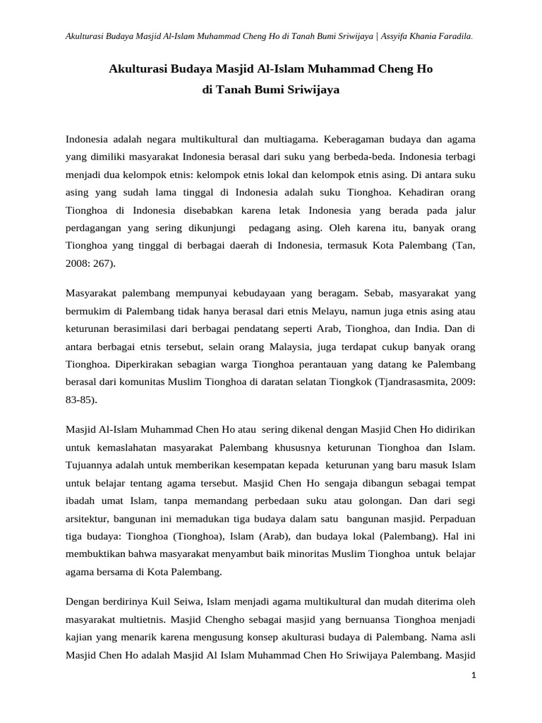 Assyifa Khania Faradila - Akulturasi Budaya Masjid Al-Islam Muhammad ...