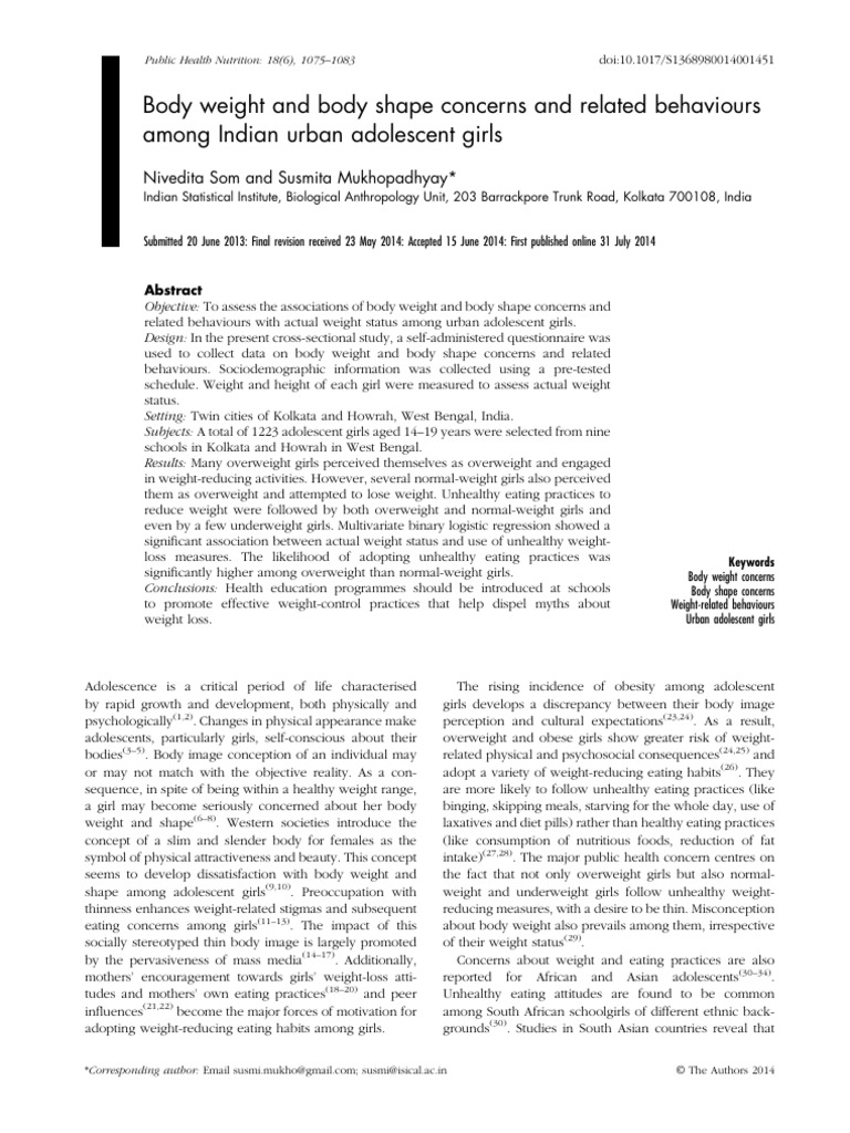Body Weight and Body Shape Concerns Among Urban Indian Teens | PDF ...