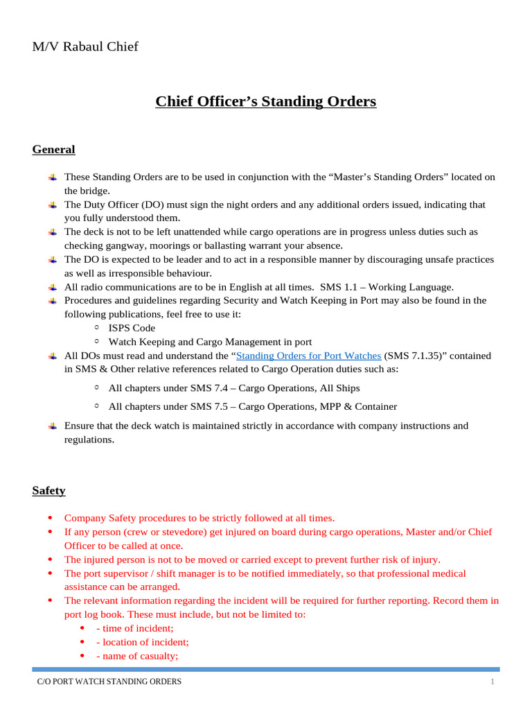 Ch Off Standing Orders | PDF | Crane (Machine) | Shipping