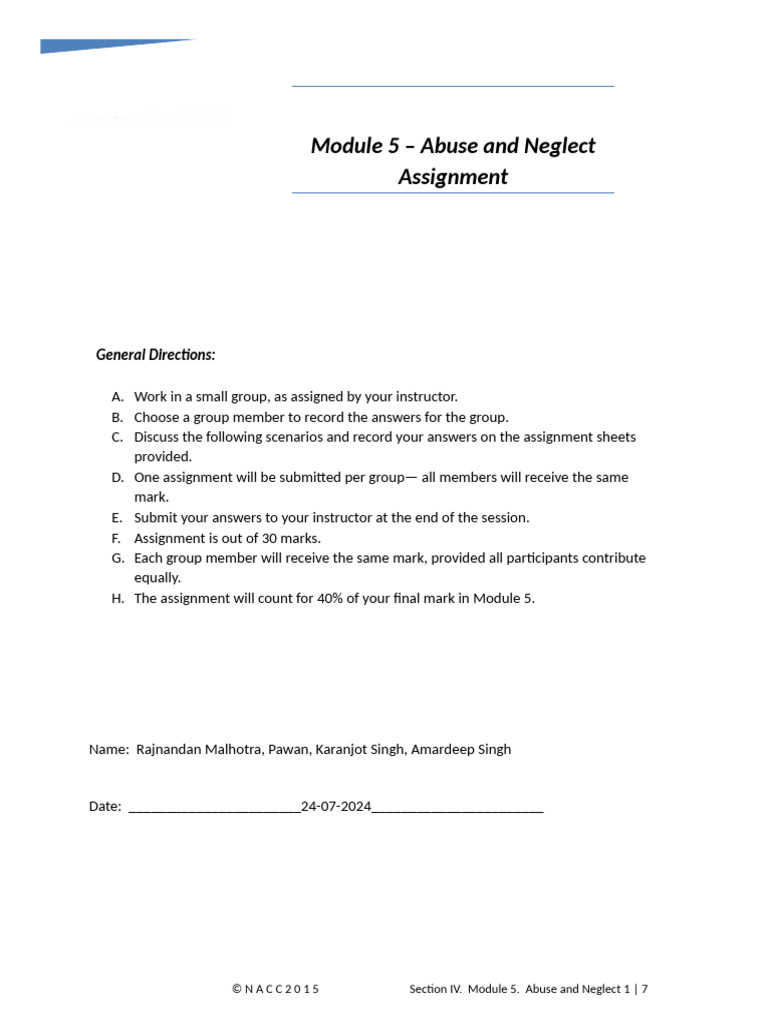Module 5: Abuse and Neglect Assignment | PDF | Child Abuse | Domestic ...