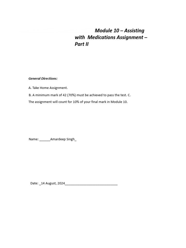 IV-11.2 Assignment - Module 10 Assisting With Medications - Part II | PDF | Pharmacist | Medical ...
