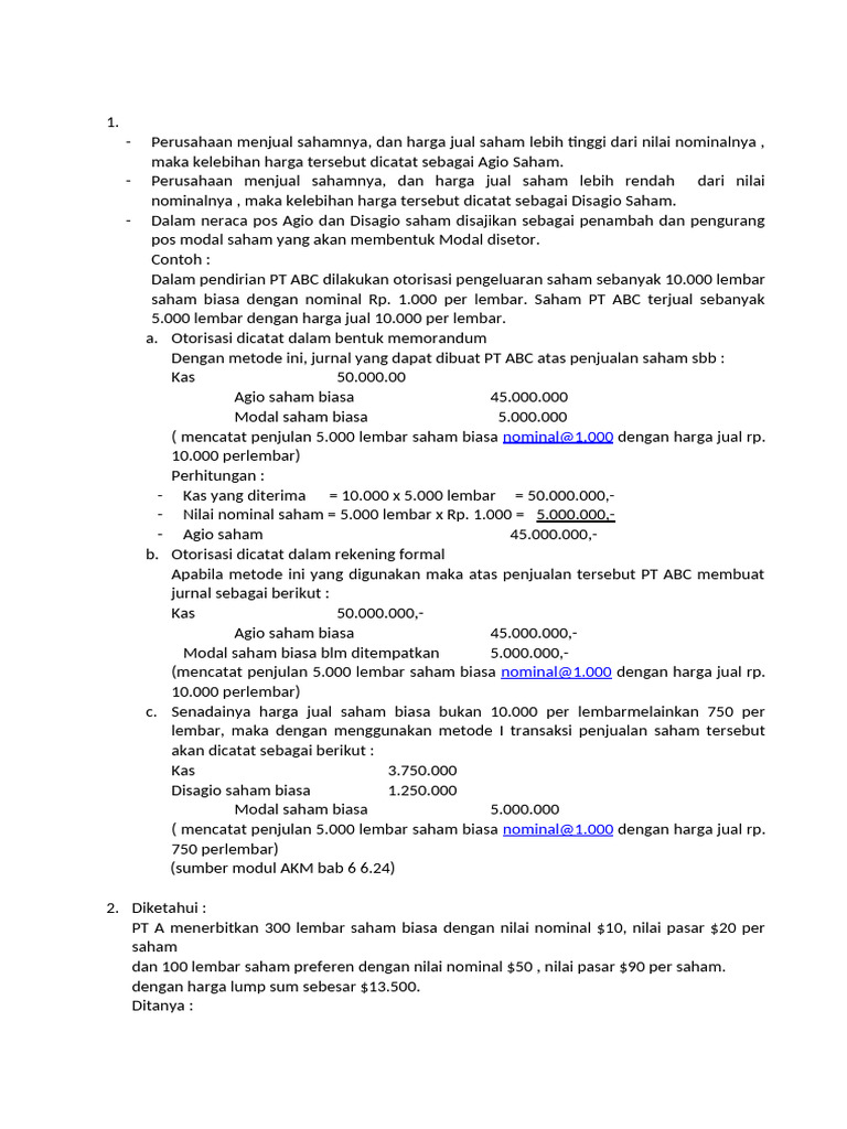 Agio dan Disagio Saham dalam Akuntansi | PDF | Pengelolaan Keuangan & Uang