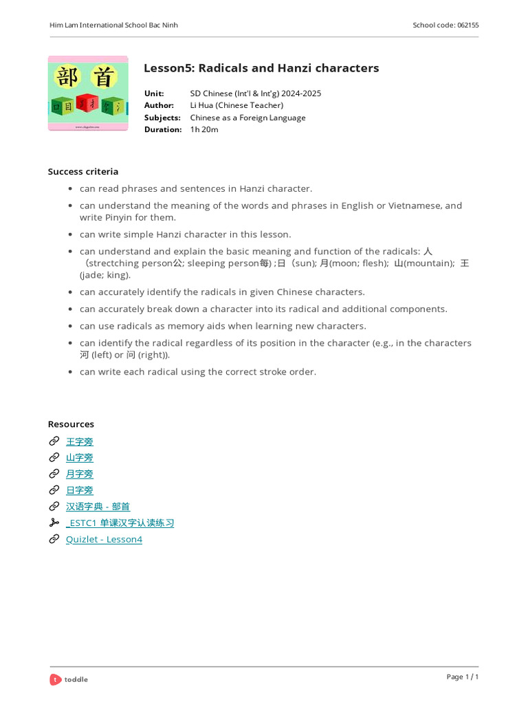 Lesson5 Radicals and Hanzi Characters | PDF | Foreign Language Studies | General Fiction