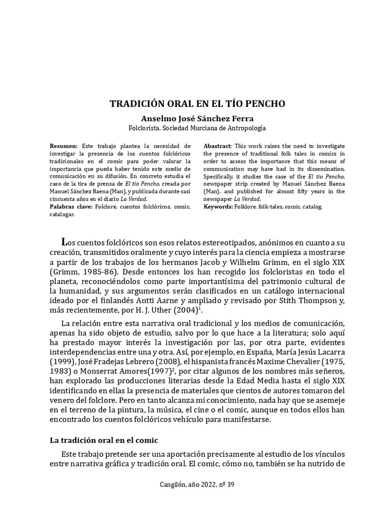 Tradicion Oral en El Tio Pencho | PDF | Cómics | Folklore