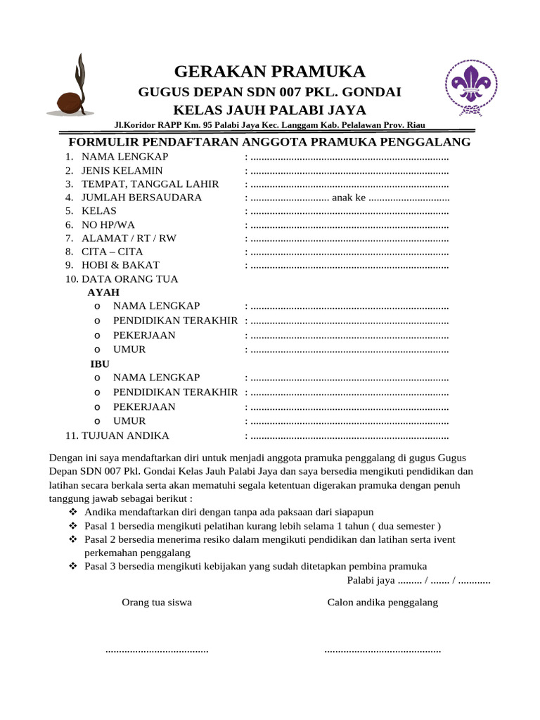 Formulir Pendaftaran Pramuka Penggalang | PDF
