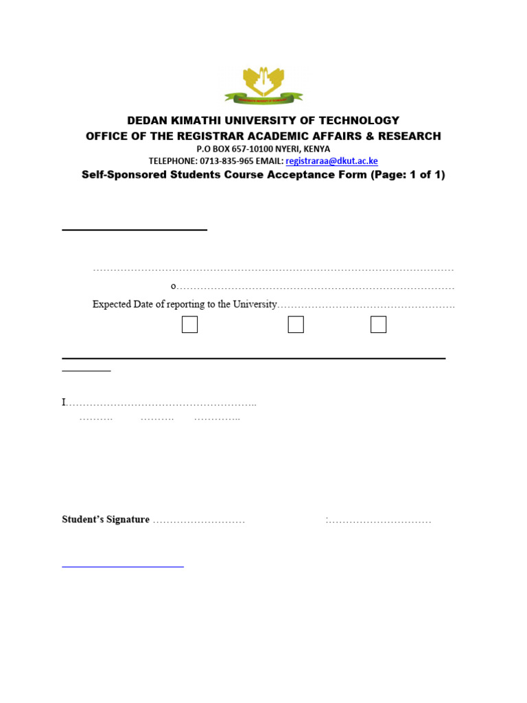 Self Sponsored Students Course Acceptance Form | PDF
