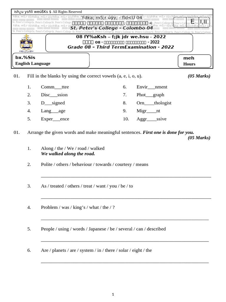English Lang. Grade 08-20-02-2023 (EMAIL) | PDF