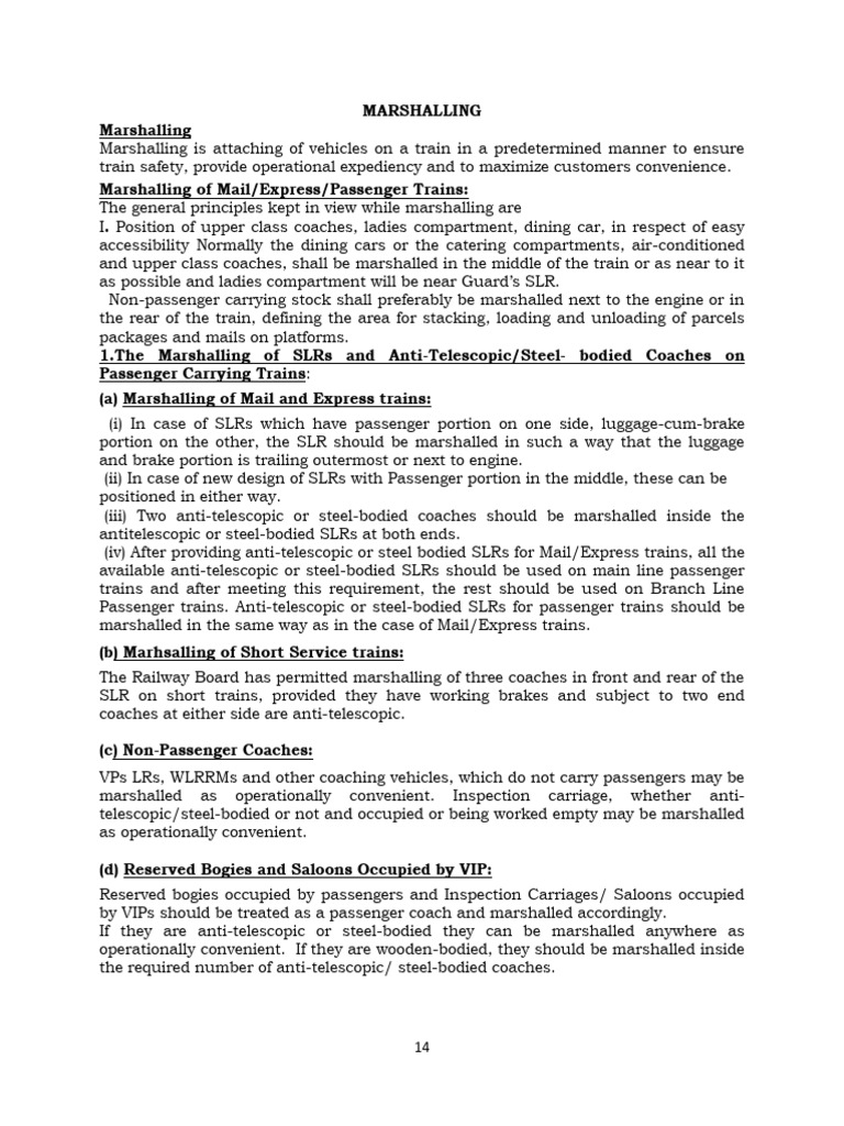 Passenger Train Marshalling Guidelines | PDF | Train | Locomotives
