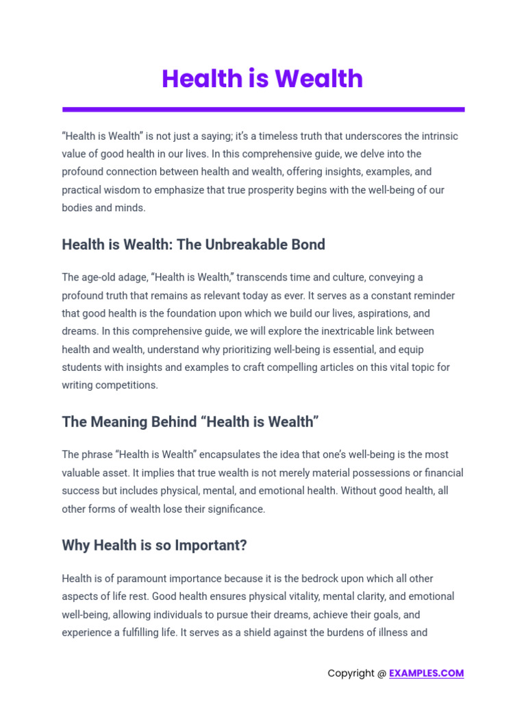 Health Is Wealth | PDF | Mental Health | Healthy Diet