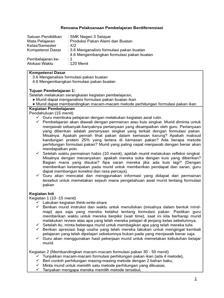 Rencana Pelaksanaan Pembelajaran Berdiferensiasi | PDF | Karier ...