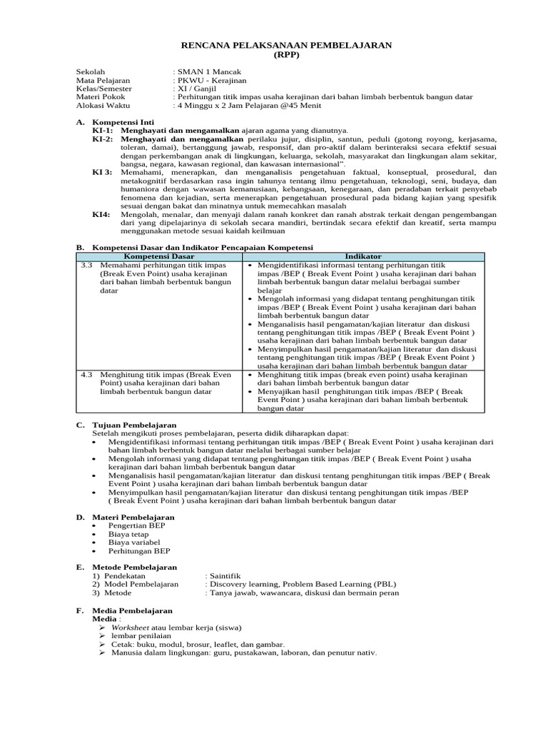 RPP PKWU Kerajinan Kelas XI | PDF