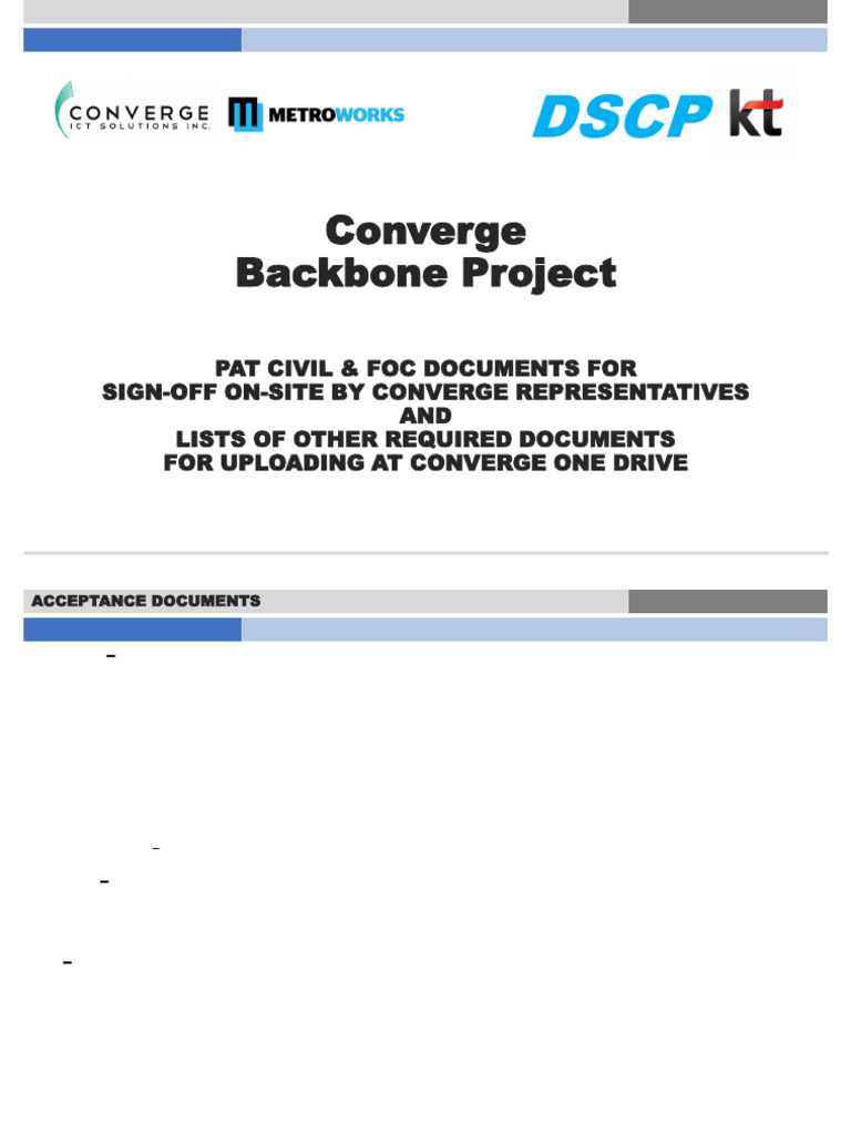 CONVERGE Backbone Project - Lists of Acceptance Documents for Converge Representatives sign-off ...