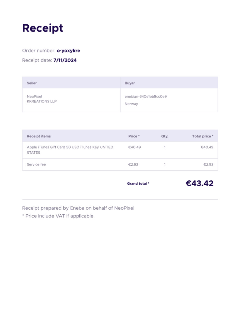 Apple Itunes Gift Card 50usd Receipt | PDF
