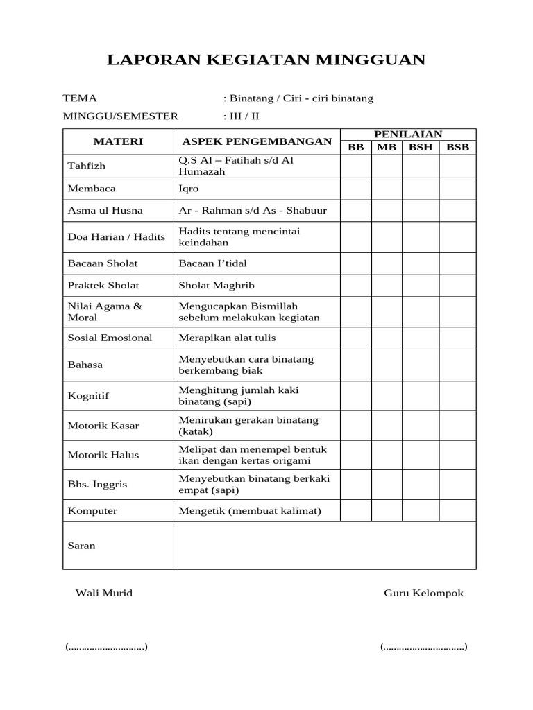 Laporan Kegiatan Mingguan | PDF