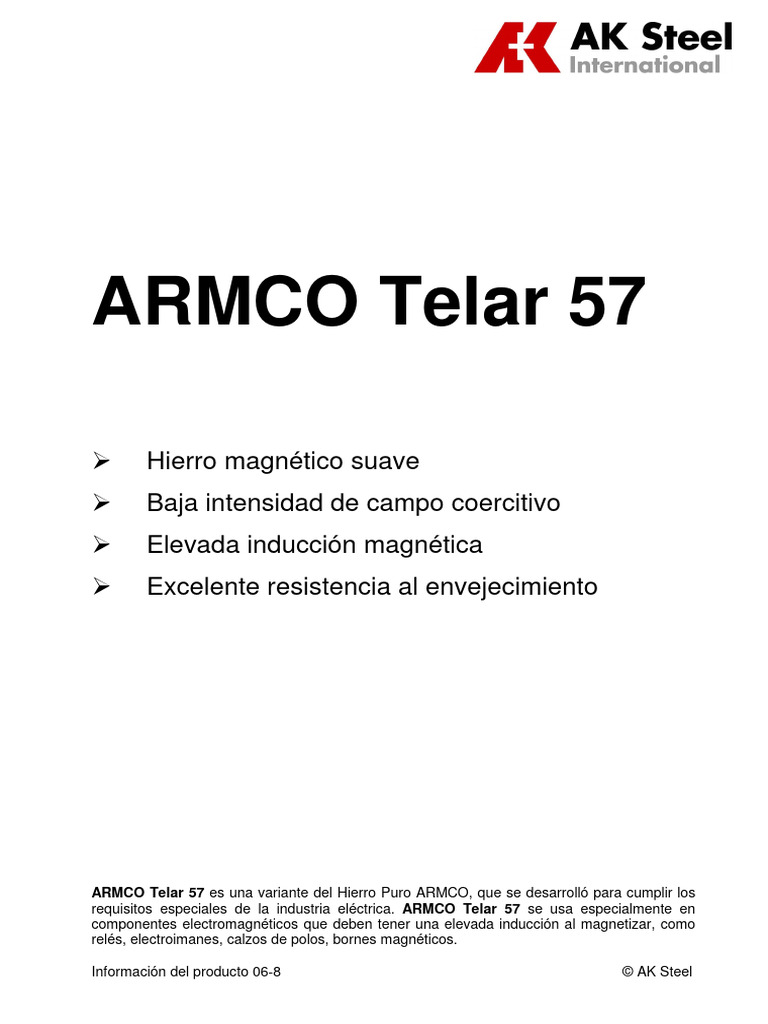 ARMCO Telar 57: Hierro Magnético Suave | PDF | Campo magnético | Perforar