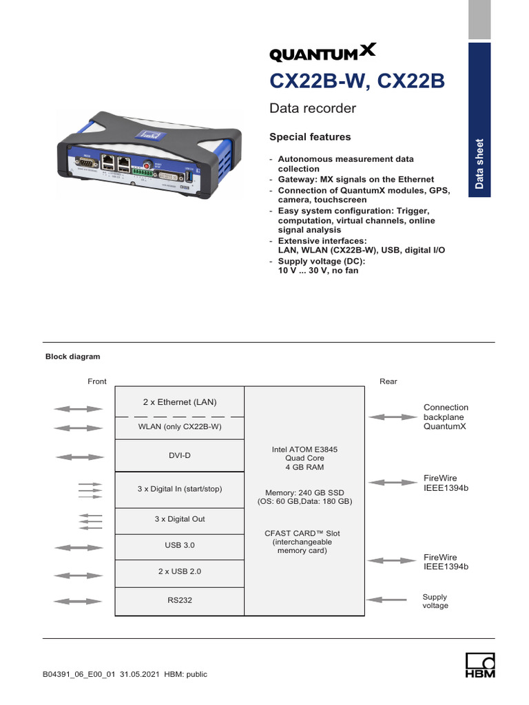 QuantumX CX22B CX22B-W Datasheet | PDF | Usb | Power Supply