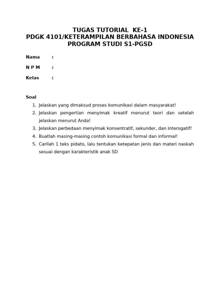 Soal TT 1 Ut Ket Berbahasa | PDF | Karier & Perkembangan | Sains & Matematika