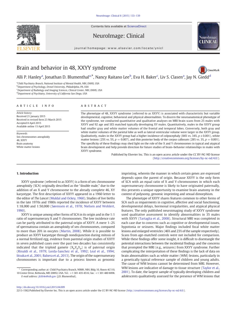 Brain and Behavior in 48, XXYY Syndrome | PDF | Wechsler Adult ...