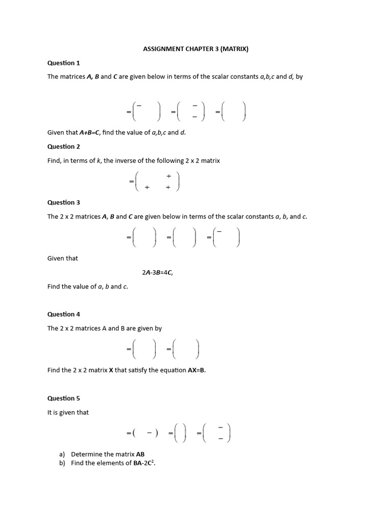 Assignment Chapter 3 | PDF | Matrix (Mathematics) | System Of Linear ... Assignment Chapter 3 | PDF | Matrix (Mathematics) | System Of Linear ...