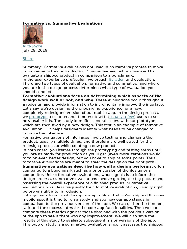 Formative Vs Summative Evaluations NNgroup | PDF | Usability | Evaluation