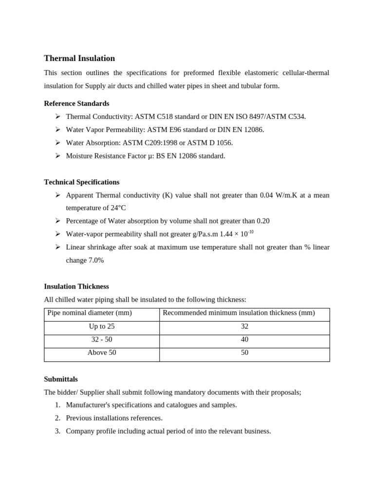 Thermal Insulation and Cladding Specifications | PDF | Thermal ...