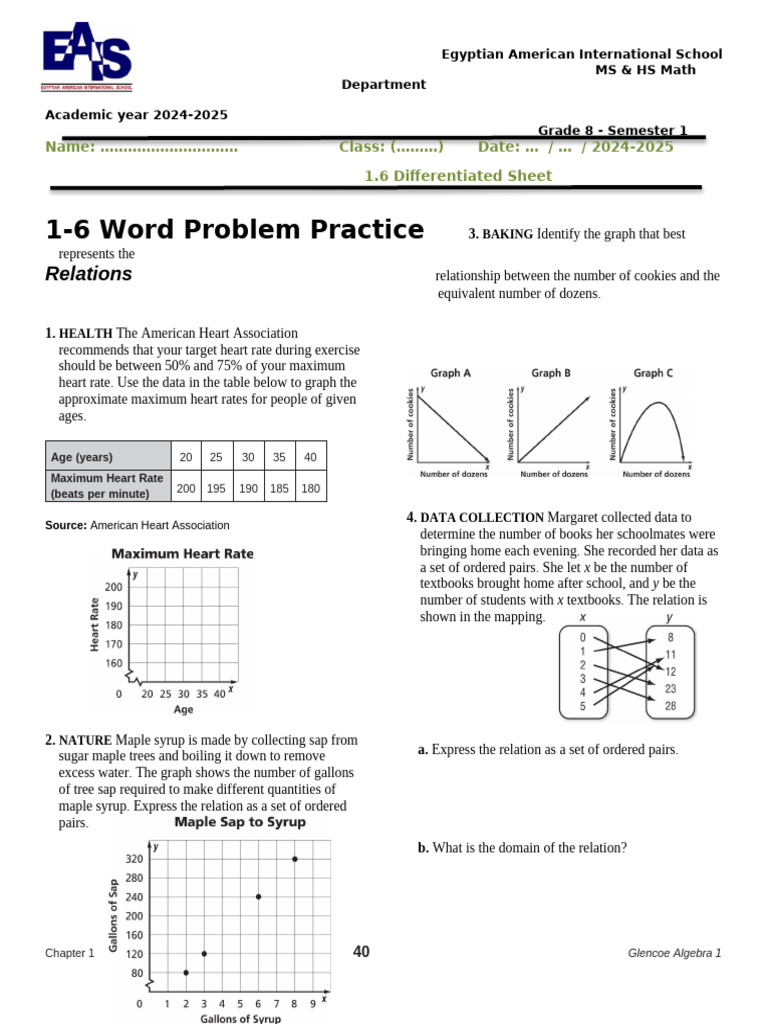 Wk4,5,6,7-Math 8 - 1.6 Extra Practice Word - Problem - Practice - Relations | PDF | Mathematics