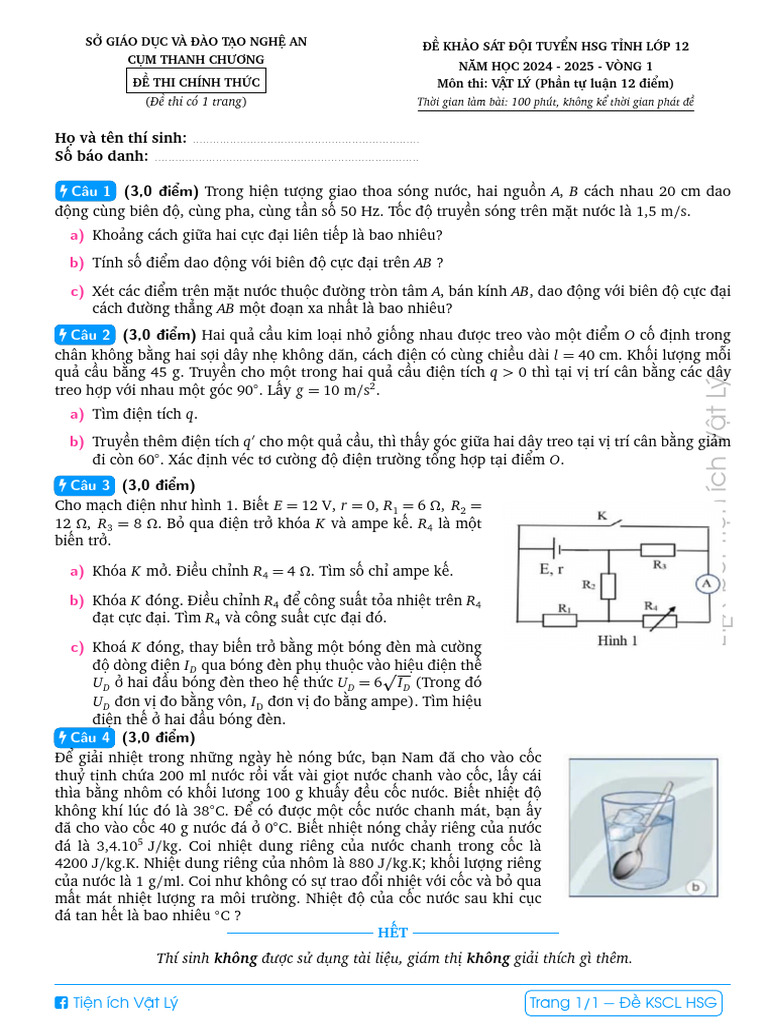 Đề và Đáp án KSCL HSG Lớp 12 - Cụm Thanh Chương - Nghệ An (Phần tự luận) | PDF