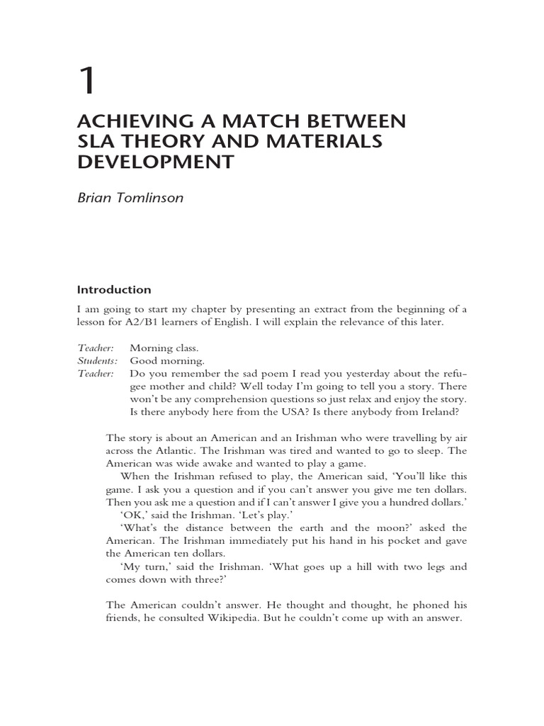SLA Research and Materials Development For Languag... - (Chapter 1 Achieving A Match Between SLA ...