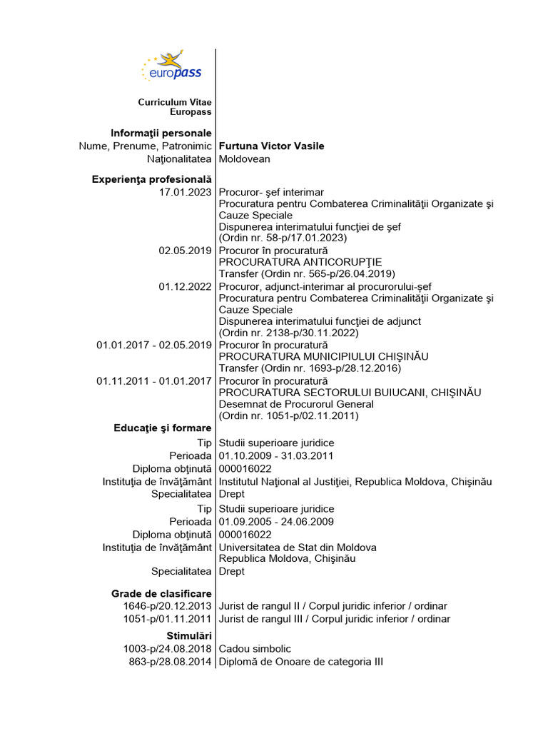 CV Sef PCCOCS Furtuna | PDF