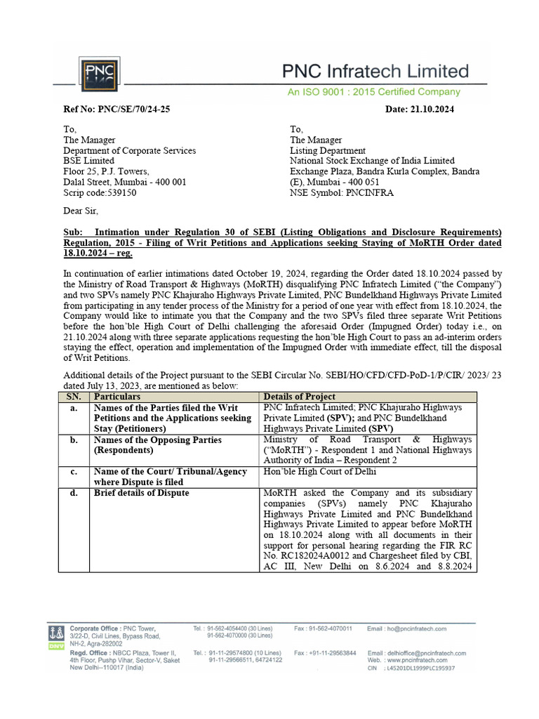 PNC Infratech Legal Challenge Update | PDF | Public Law
