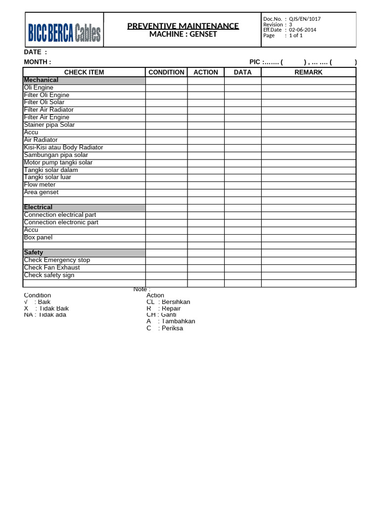 Form Preventive Maintenance Eleq Utility | PDF | Manufactured Goods ...