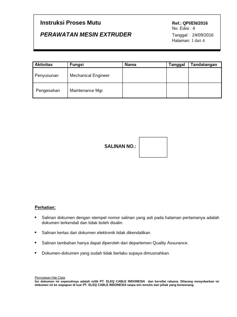Jadwal Perawatan Mesin Extruder | PDF