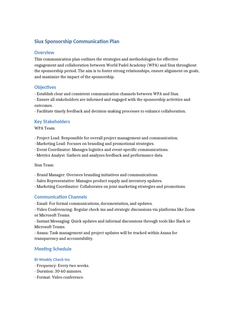 Siux Sponsorship Communication Plan | PDF | Performance Indicator ...