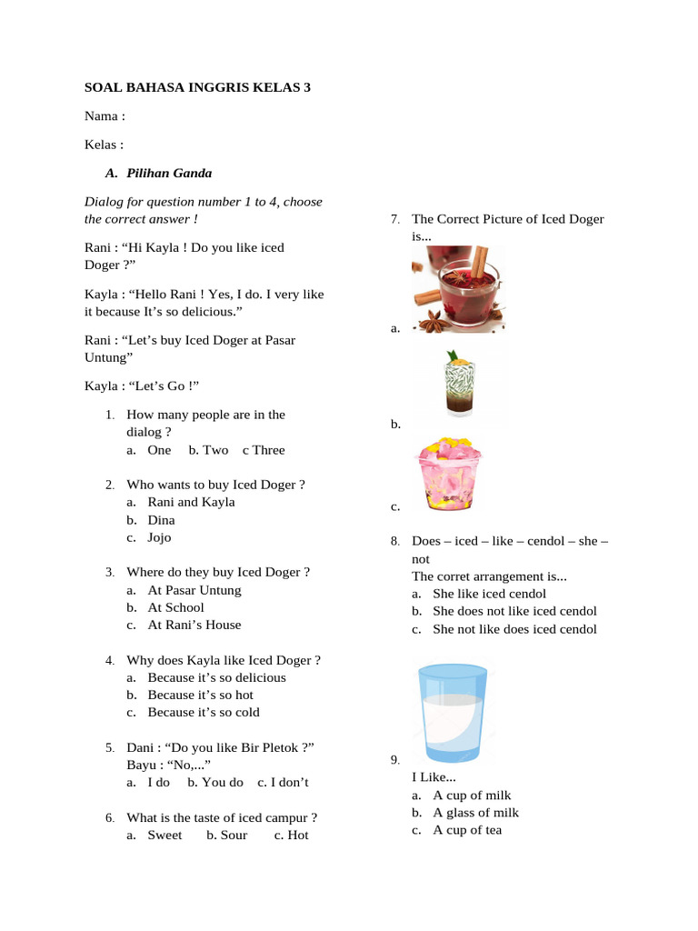 Soal Bahasa Inggris Kelas 3 Pdf Lunch Meal