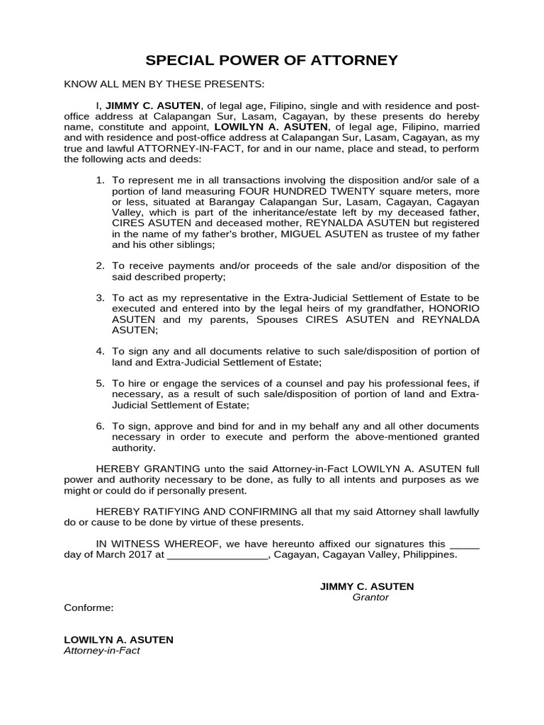 Special Power of Attorney | PDF | Power Of Attorney | Legal Documents
