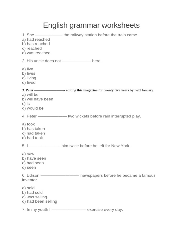 English Grammar Worksheets | PDF