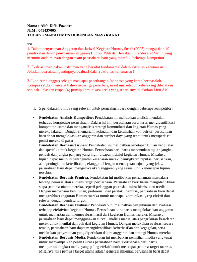 TUGAS 3 Manajemen Humas | PDF